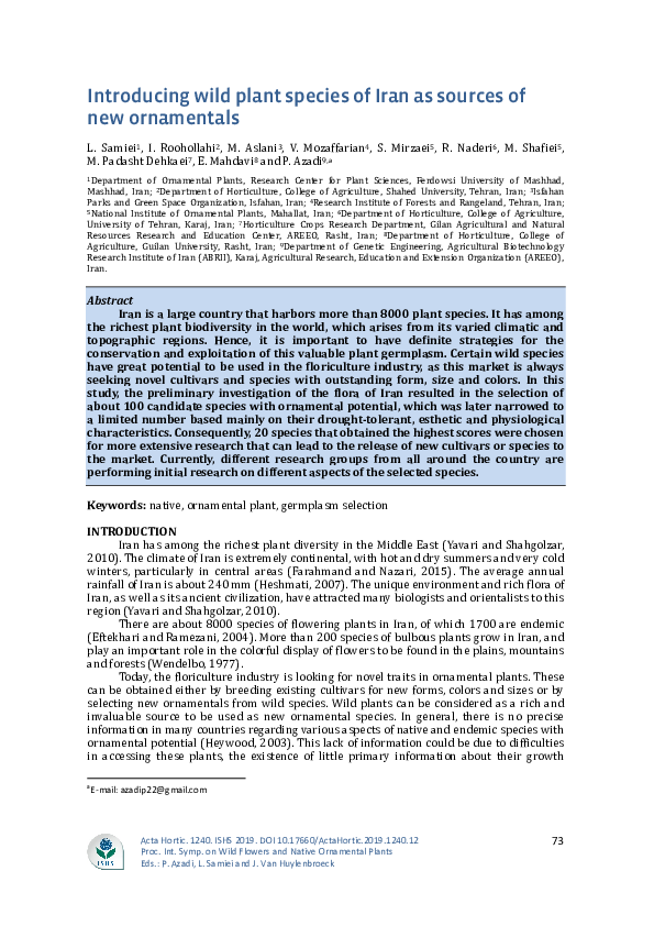 (PDF) Introducing wild plant species of Iran as sources of new ornamentals