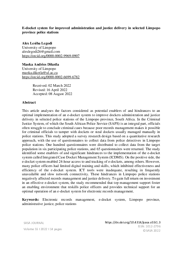 (PDF) E-docket system for improved administration and justice delivery ...