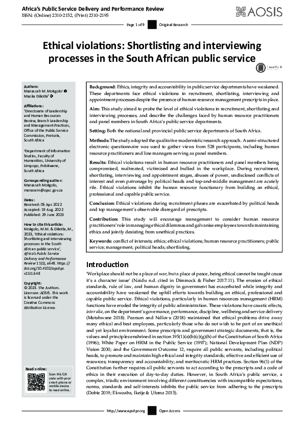 (PDF) Ethical violations: Shortlisting and interviewing processes in ...