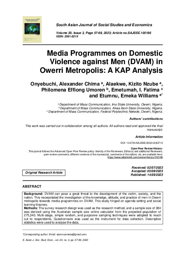 (PDF) Media Programmes on Domestic Violence against Men (DVAM) in ...
