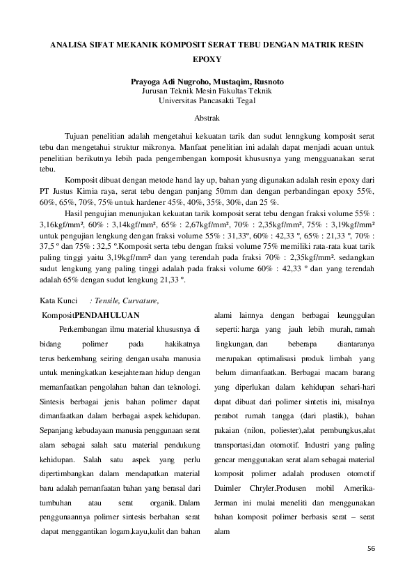 (PDF) Analisa Sifat Mekanik Komposit Serat Tebu Dengan Matrik Resin Epoxy