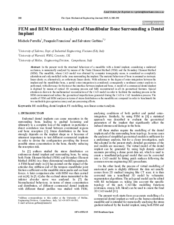 (PDF) FEM and BEM Stress Analysis of Mandibular Bone Surrounding a ...
