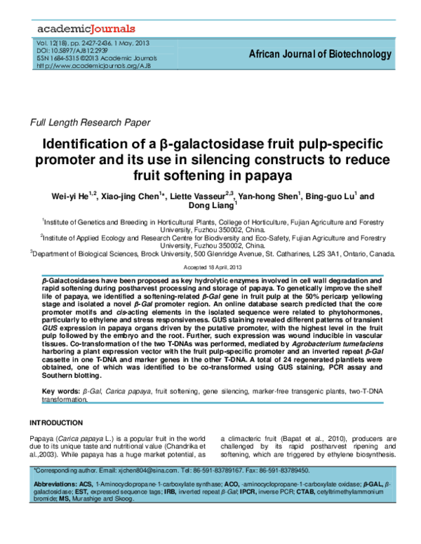 (PDF) Identification of a β-galactosidase fruit pulp-specific promoter ...