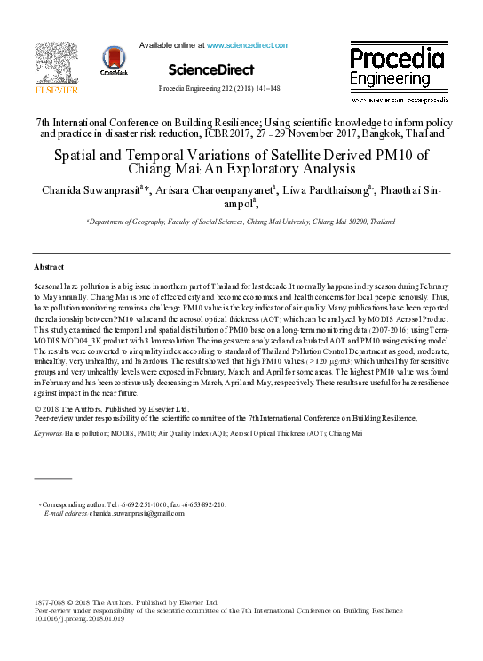 Pdf Spatial And Temporal Variations Of Satellite Derived Pm10 Of Chiang Mai An Exploratory