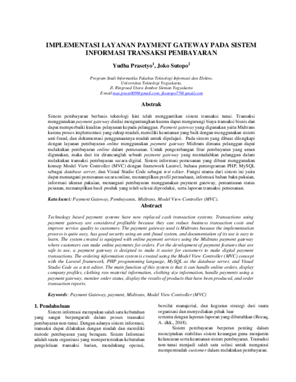 (PDF) IMPLEMENTASI LAYANAN PAYMENT GATEWAY PADA SISTEM INFORMASI ...