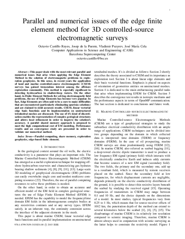 Pdf Parallel And Numerical Issues Of The Edge Finite Element Method For 3d Controlled Source