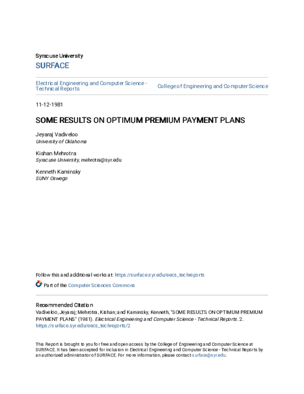 (PDF) Some results on optimum premium payment plans