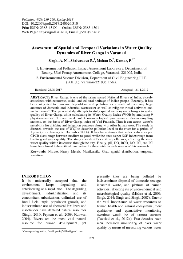(PDF) Assessment of Spatial and Temporal Variations in Water Quality Dynamics of River Ganga in ...