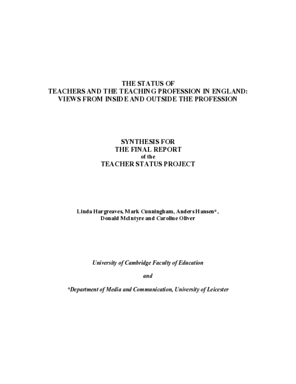 (PDF) The Status of Teachers and the Teaching Profession in England ...