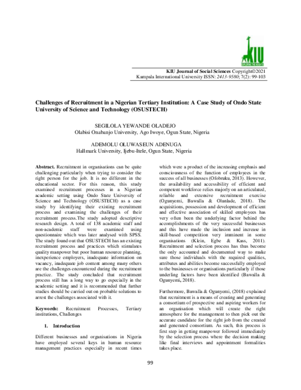 (PDF) Challenges of Recruitment in a Nigerian Tertiary Institution: A ...