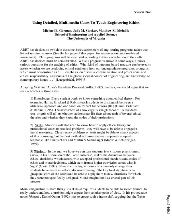 (PDF) Using Detailed, Multimedia Cases To Teach Engineering Ethics