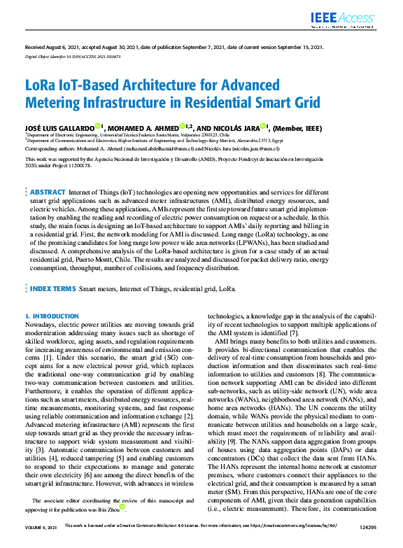 (PDF) LoRa IoT-Based Architecture for Advanced Metering Infrastructure in Residential Smart Grid