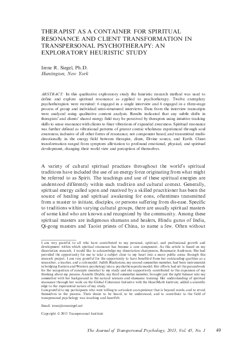 (PDF) Therapist as a Container for Spiritual Resonance and Client ...