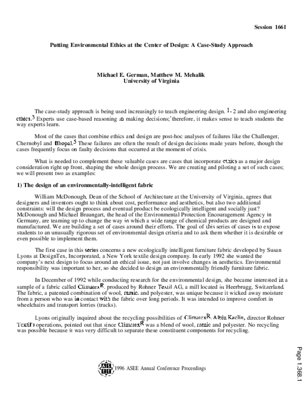 (PDF) Putting Environmental Ethics At The Center Of Design: A Case ...