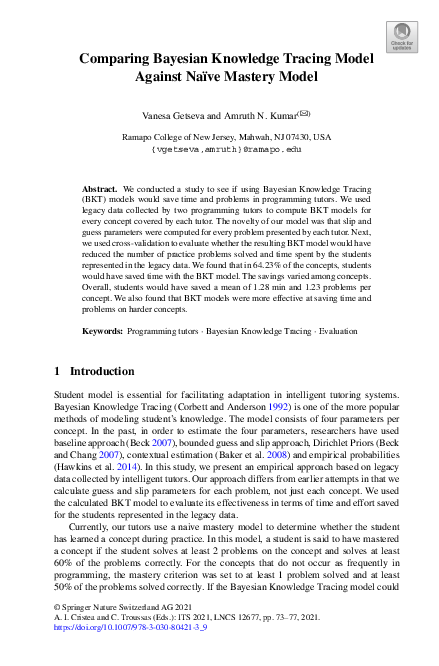 (PDF) Comparing Bayesian Knowledge Tracing Model Against Naïve Mastery Model