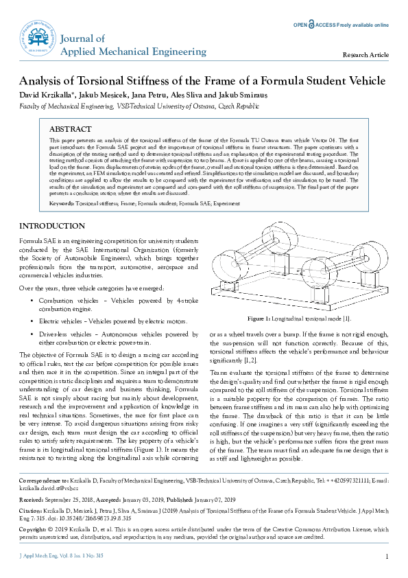 (PDF) Analysis of Torsional Stiffness of the Frame of a Formula Student ...