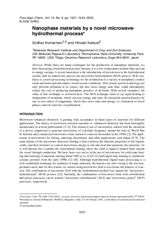 (PDF) Nanophase materials by a novel microwave-hydrothermal process