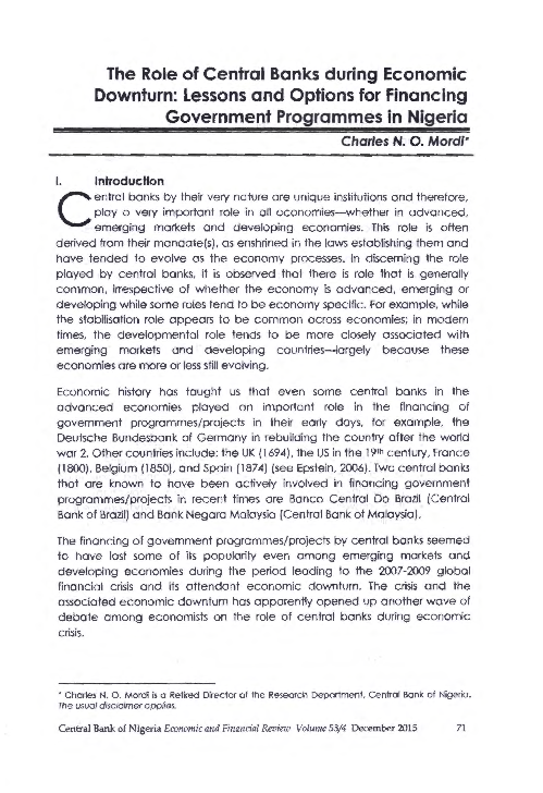 (PDF) The role of central banks during economic downturn: lessons and ...