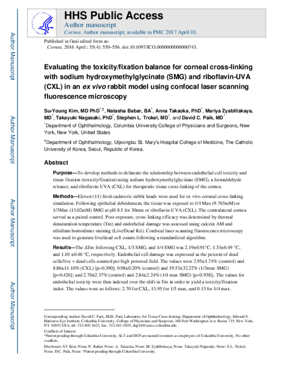 (PDF) Evaluating the Toxicity/Fixation Balance for Corneal Cross ...