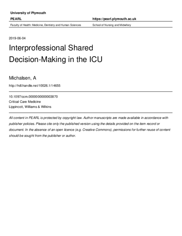 (PDF) Interprofessional Shared Decision-Making in the ICU: A Systematic Review and ...