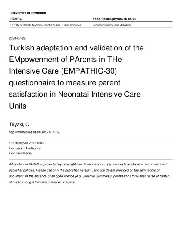 (PDF) Turkish Adaptation and Validation of the EMpowerment of PArents ...