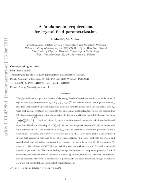 (PDF) A fundamental requirement for crystal-field parametrization | Maciej Mulak - Academia.edu