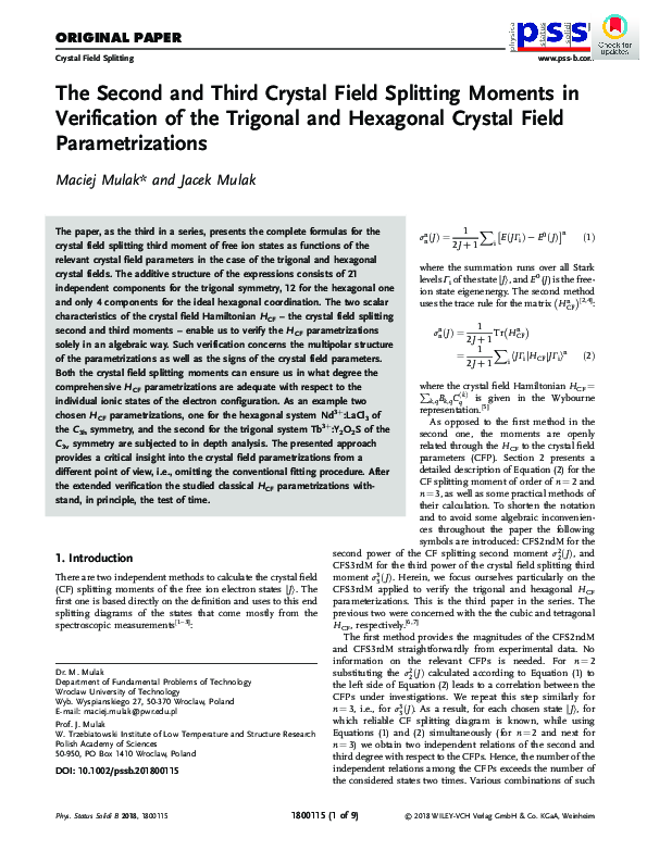 (PDF) The Second and Third Crystal Field Splitting Moments in Verification of the Trigonal and ...