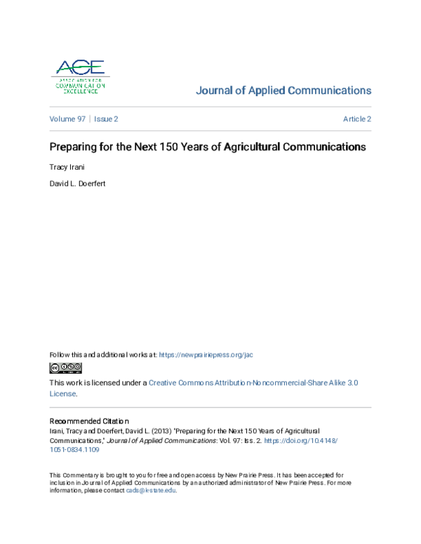 (PDF) Preparing for the Next 150 Years of Agricultural Communications