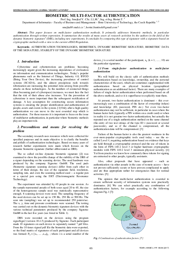 (PDF) Biometric Multi-Factor Authentication (PDF) Biometric Multi-Factor Authentication