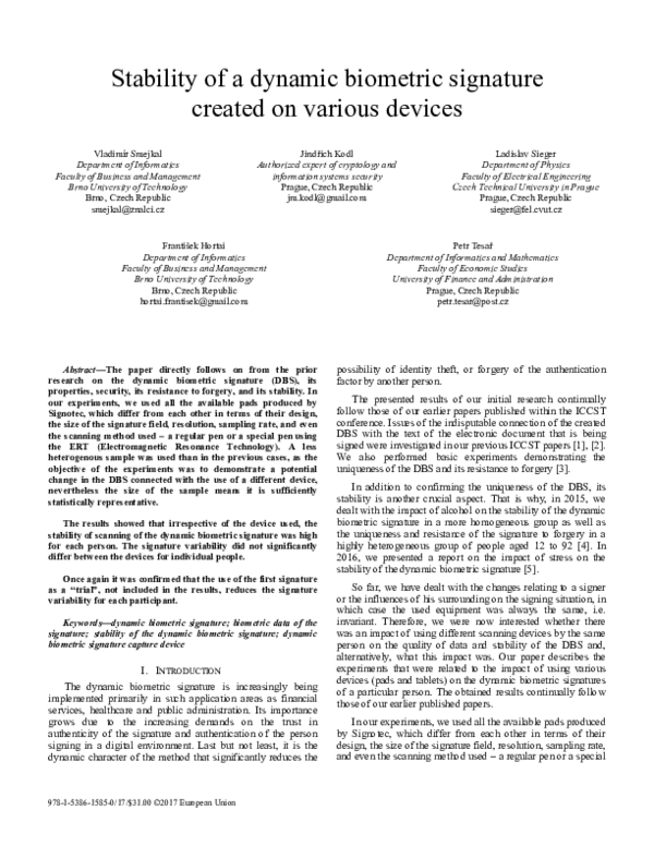 (PDF) Stability of a dynamic biometric signature created on various devices