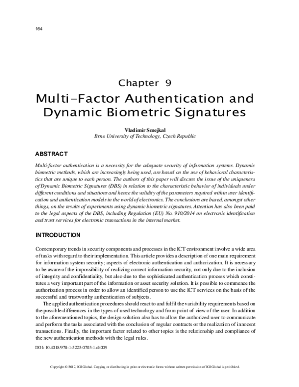 (PDF) Multi-Factor Authentication and Dynamic Biometric Signatures