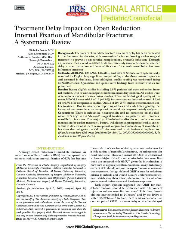 (PDF) Treatment Delay Impact on Open Reduction Internal Fixation of ...