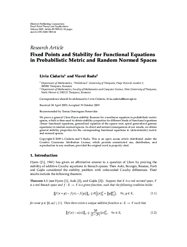 (PDF) Fixed Points and Stability for Functional Equations in Probabilistic Metric and Random ...