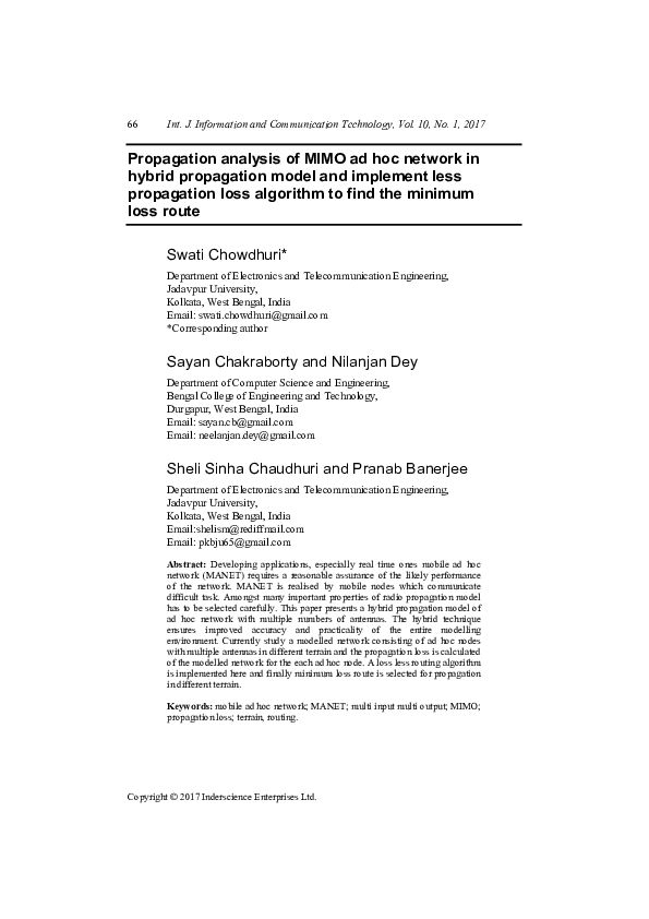 Pdf Propagation Analysis Of Mimo Ad Hoc Network In Hybrid Propagation Model And Implement Less