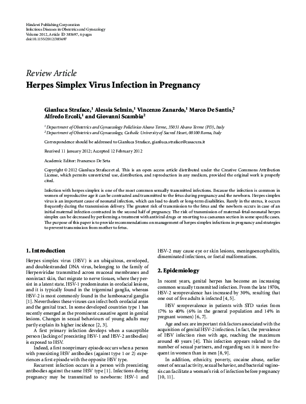 (PDF) Herpes Simplex Virus Infection in Pregnancy