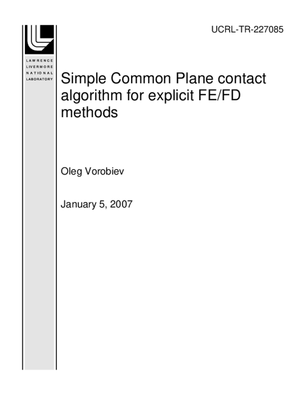 Pdf Simple Common Plane Contact Algorithm For Explicit Fefd Methods
