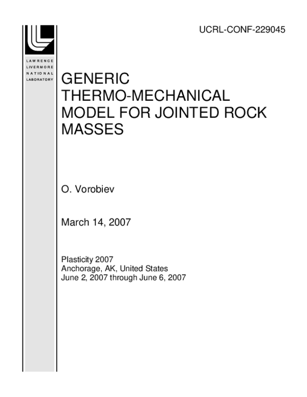 (PDF) Generic thermo-mechanical model for jointed rock masses