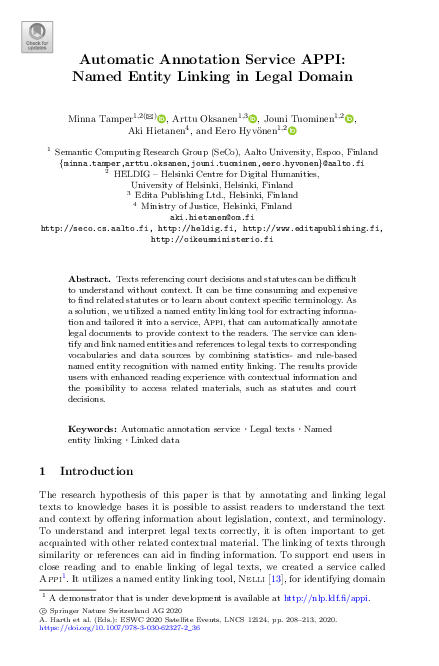 (PDF) Automatic Annotation Service APPI: Named Entity Linking in Legal Domain