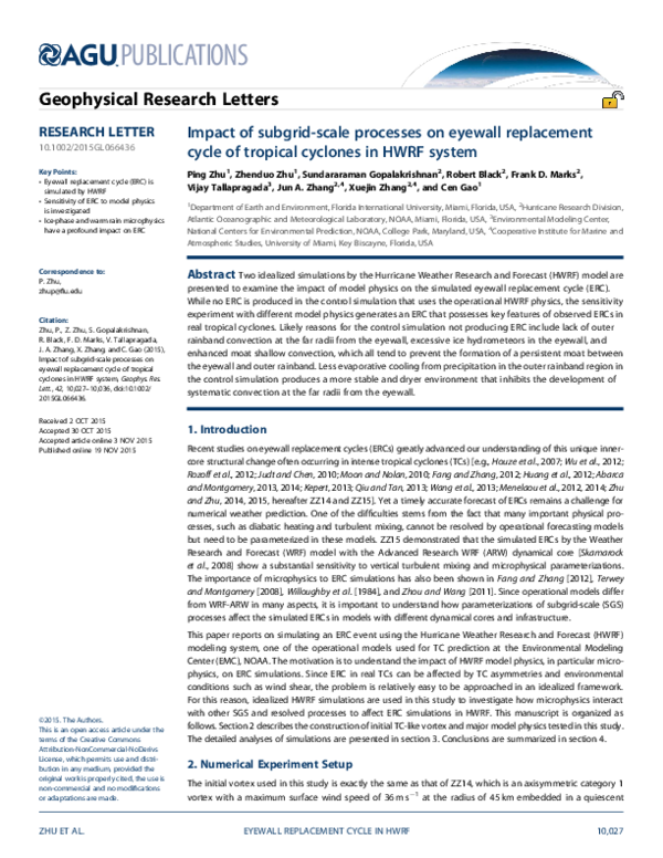 (PDF) Impact of subgrid‐scale processes on eyewall replacement cycle of ...