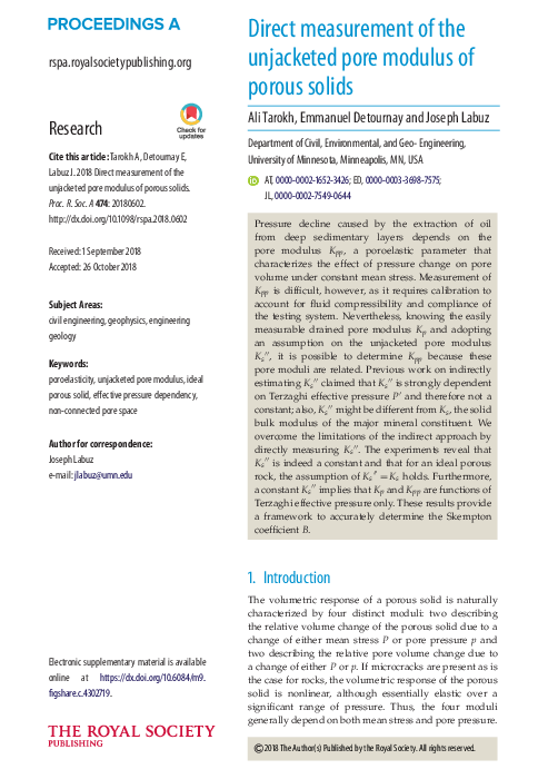 (PDF) Direct measurement of the unjacketed pore modulus of porous solids