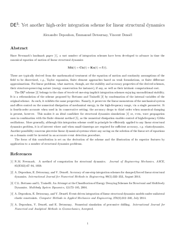 (PDF) DE3: Yet Another High-Order Integration Scheme for Linear Structural Dynamics