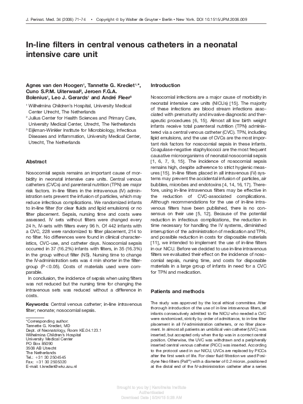 (PDF) In-line filters in central venous catheters in a neonatal ...