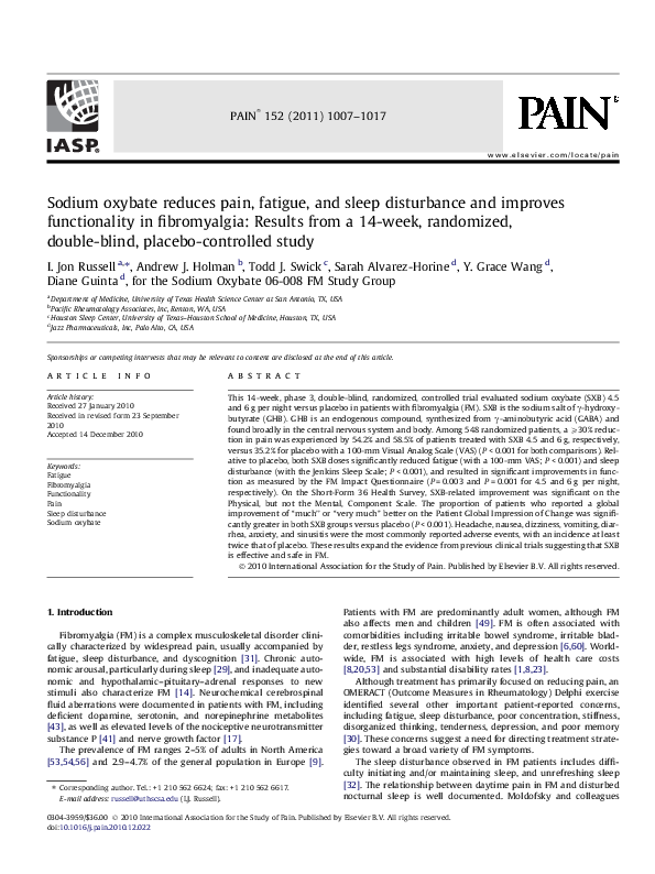 (PDF) Sodium oxybate reduces pain, fatigue, and sleep disturbance and ...