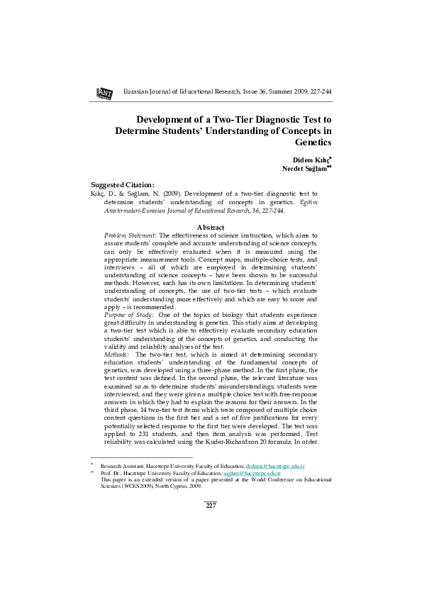 (PDF) Development of a two-tier diagnostic test to determine students ...