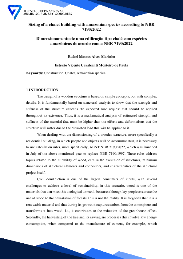 (PDF) Sizing of a chalet building with amazonian species according to NBR 7190: 2022 | estevao ...