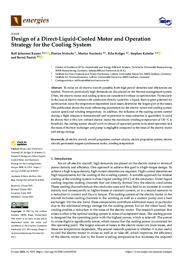 (PDF) Design of a Direct-Liquid-Cooled Motor and Operation Strategy for ...