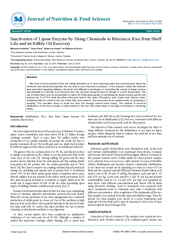 (PDF) Inactivation of Lipase Enzyme by Using Chemicals to Maximize Rice ...