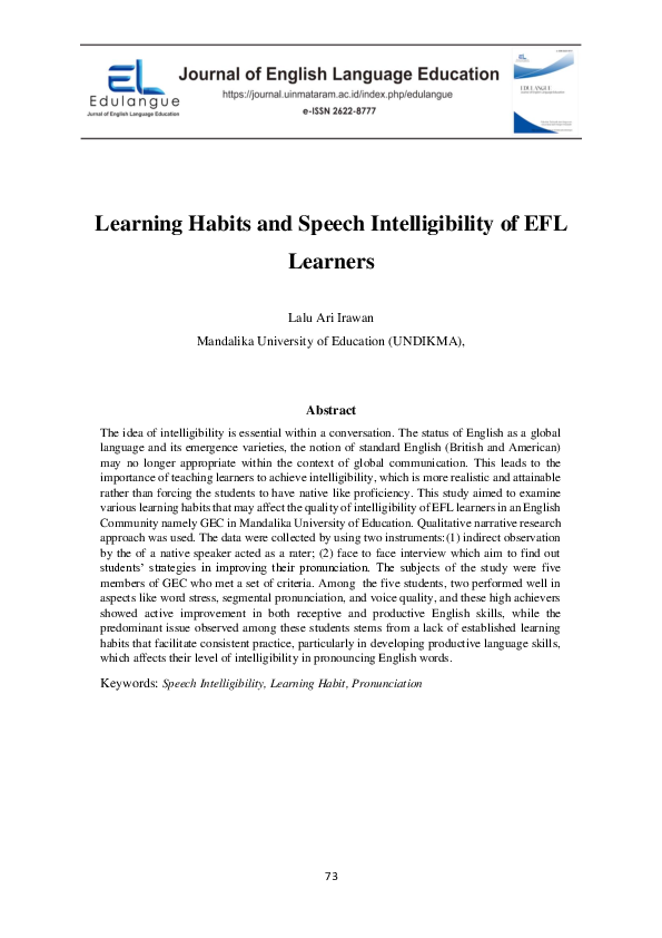 (PDF) Learning Habits and Speech Intelligibility of EFL Learners