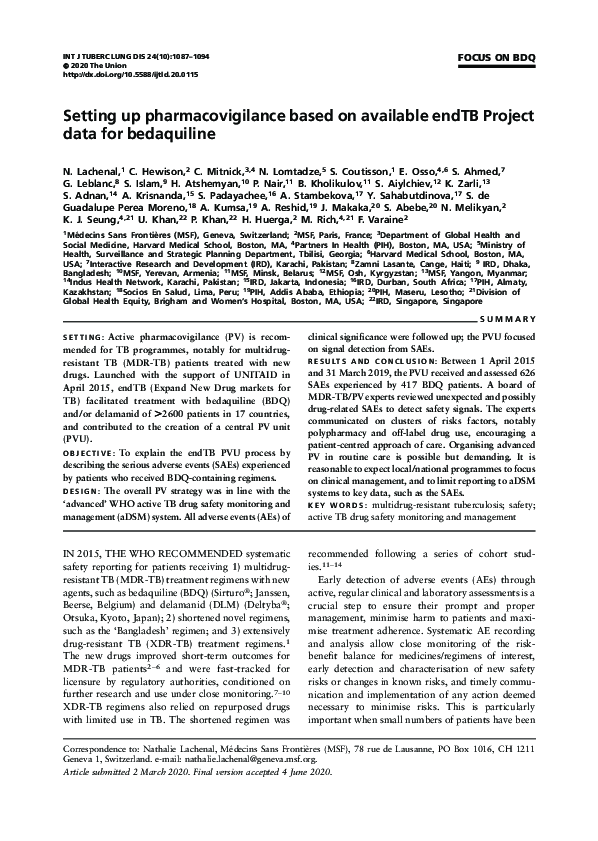(PDF) Setting up pharmacovigilance based on available endTB Project ...
