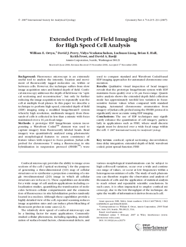 (PDF) Extended depth of field imaging for high speed cell analysis